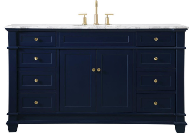 Elegant Blue Vanity, 60" Transitional, Single - Transitional - Bathroom ...