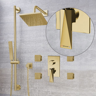 Bravat Brushed Gold Square Shower Set, Valve Mixer 3-Way Concealed Wall ...