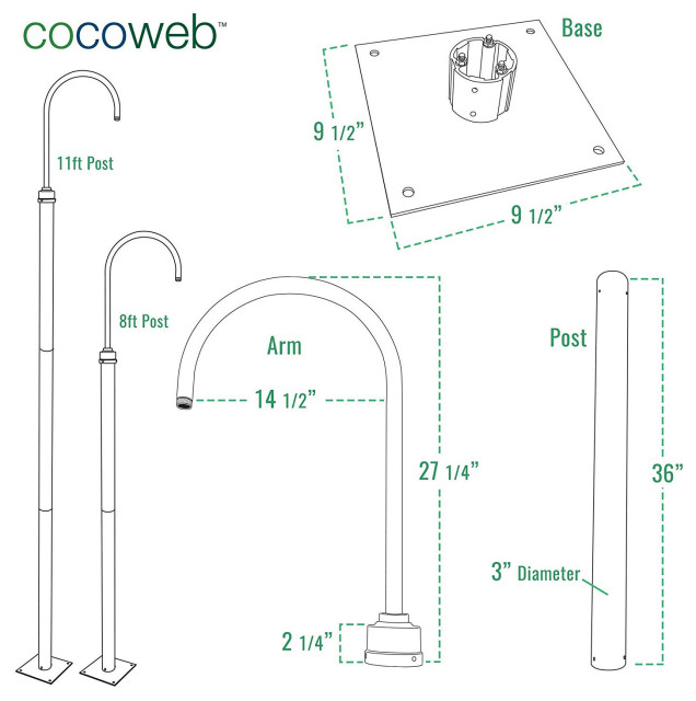 Cocoweb 12" Calla LED Barn Post Light in Jade With 8' Post, 8 ...