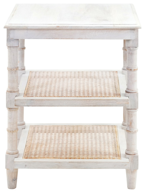 Chesterfield Wood and Cane 3 Shelf Accent Table, Whitewash - French Country - Side Tables And ...