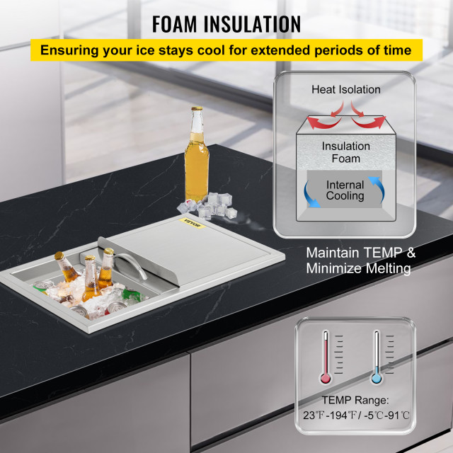 VEVOR Drop In Ice Chest Cooler Stainless Steel W/ Push-Pull Cover ...