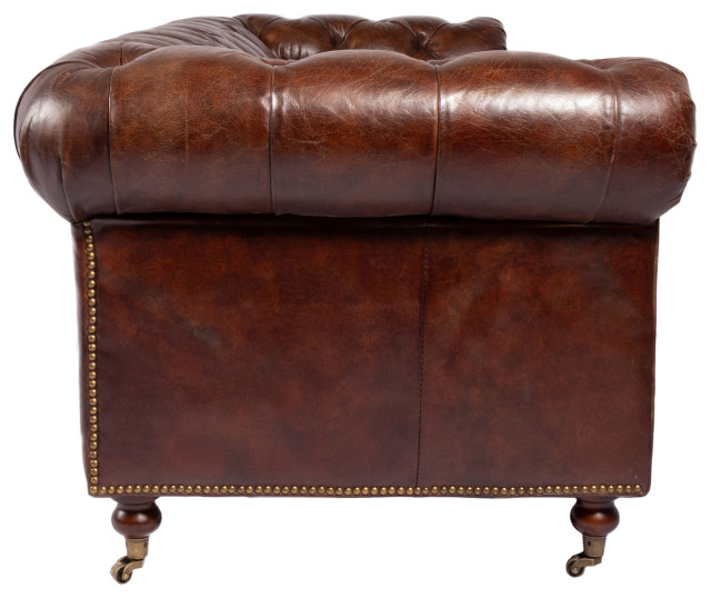87 Inch Sofa Cappuccino Brown Leather Brown Retro - Traditional - Sofas ...