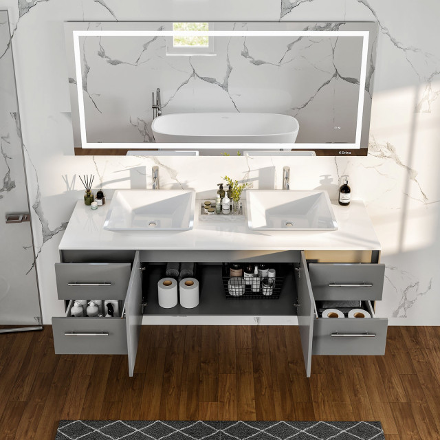Totti Wave 72 " Gray Modern Double Sink Bathroom Vanity With Top ...