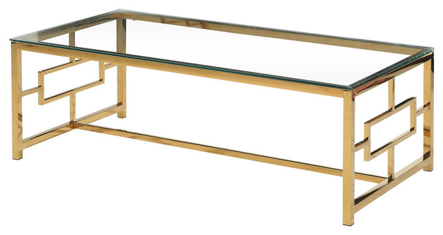 Gold Stainless Steel Living Room Glass Coffee Table - Contemporary ...