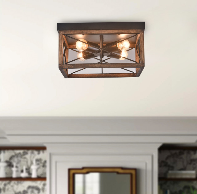 Rustic Farmhouse 4-Light Cage Shape Ceiling Light - Farmhouse - Flush ...