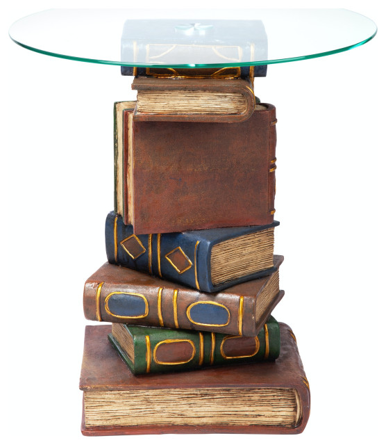 Stacked Volumes Sculptural Glass-Topped Book Table - Traditional - Side ...