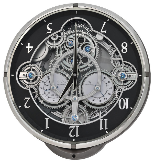 Chronograph Black & Silver Magic Motion Wall Clock by Rhythm Clocks ...