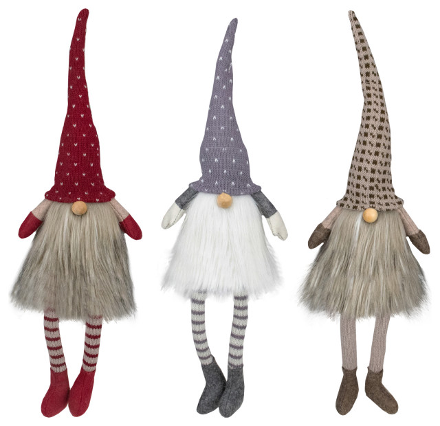 Set of 3 Sitting Christmas Gnomes With Dangling Legs 20" - Modern ...