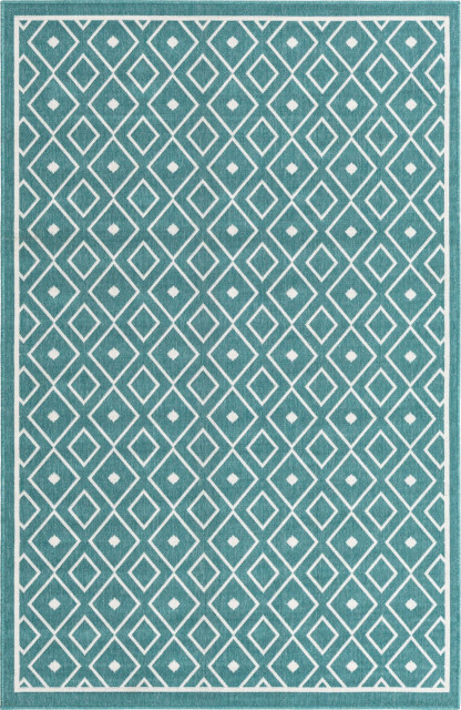 Rug Unique Loom Outdoor Trellis Teal Sample 1' 3 x 1' 3 - Contemporary ...