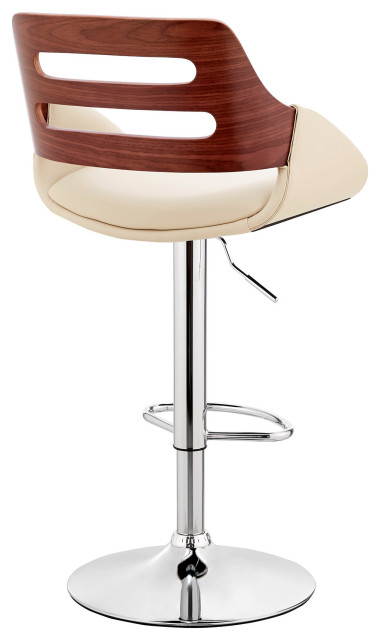 Cream Faux Leather and Walnut Wood Adjustable Bar Stool - Contemporary ...