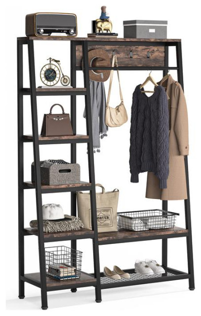 Tribesigns Ladder Clothes Rack, Freestanding Garment Rack, Rustic Brown ...