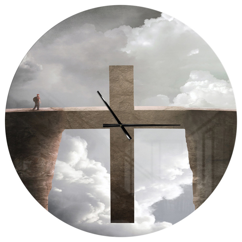 Big Cross Between Two Cliffs Oversized Religious Metal Clock, 36x36 ...