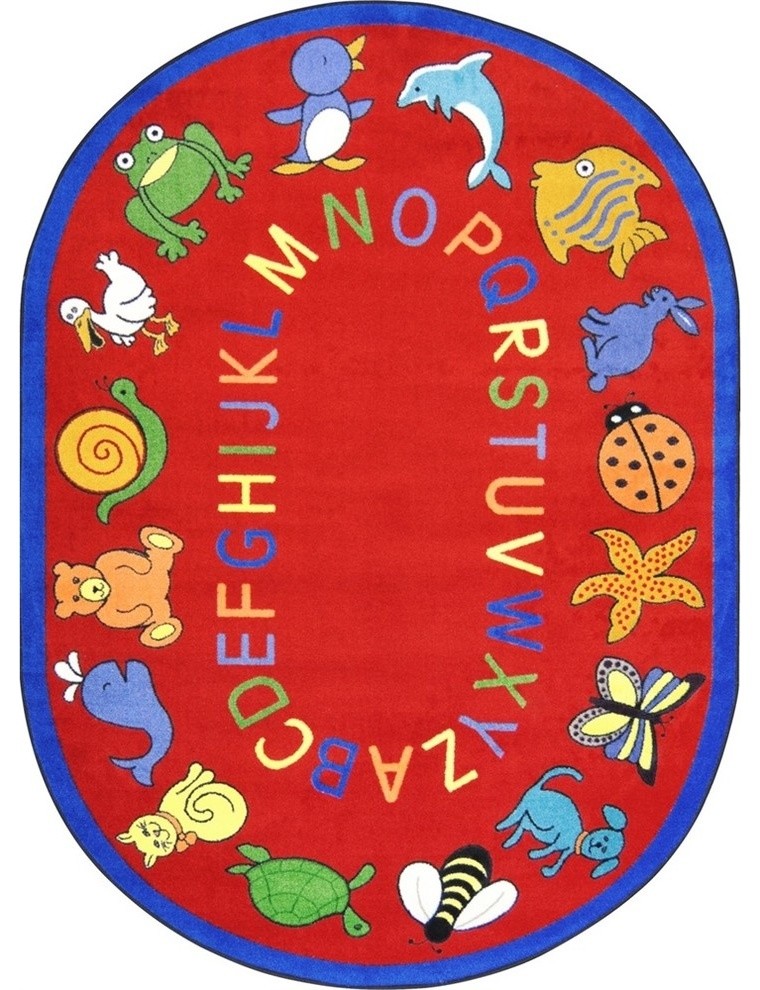 Joy Carpets Kid Essentials, Early Childhood Abc Animals Rug, Red, 5'4 ...