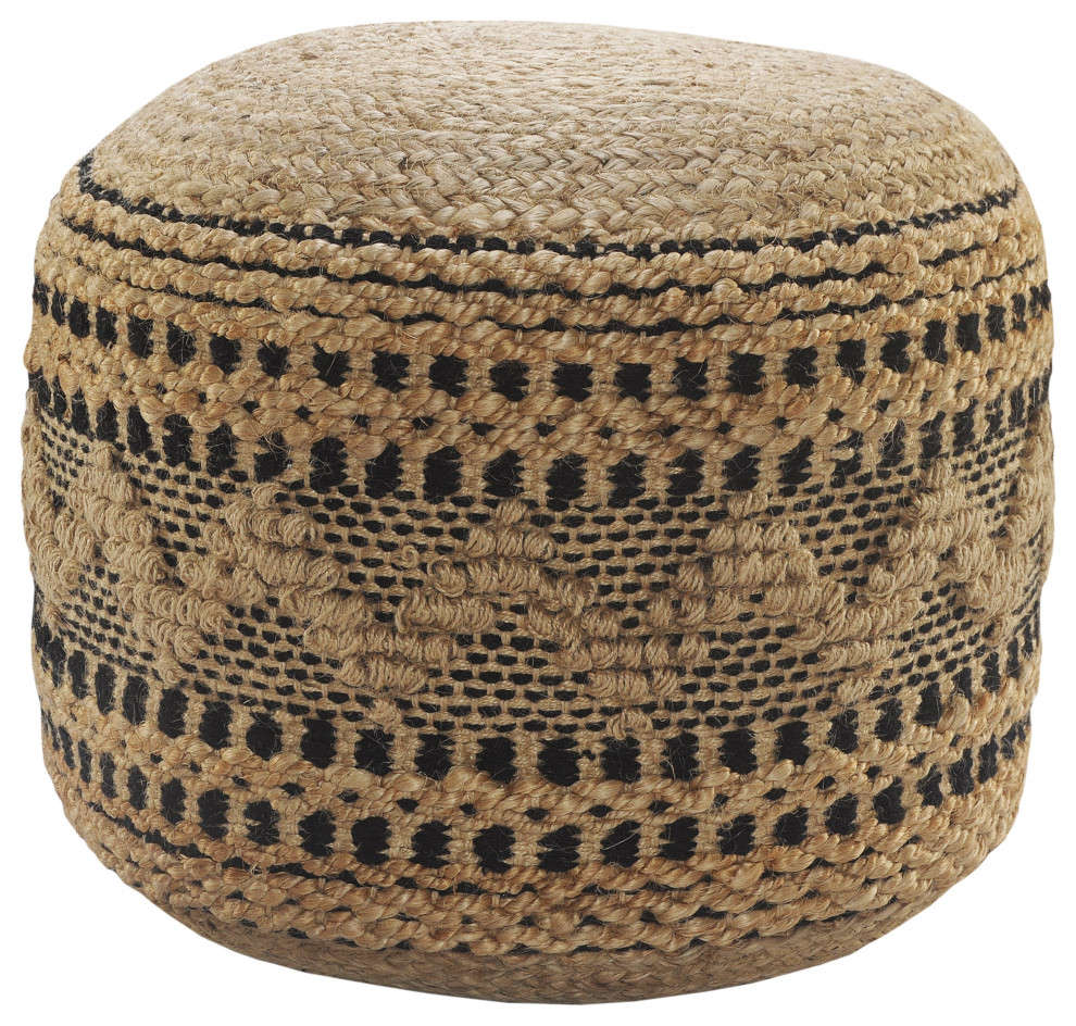Handcrafted Black Chevron Natural Jute Pouf - Beach Style - Floor Pillows And Poufs - by LR Home ...
