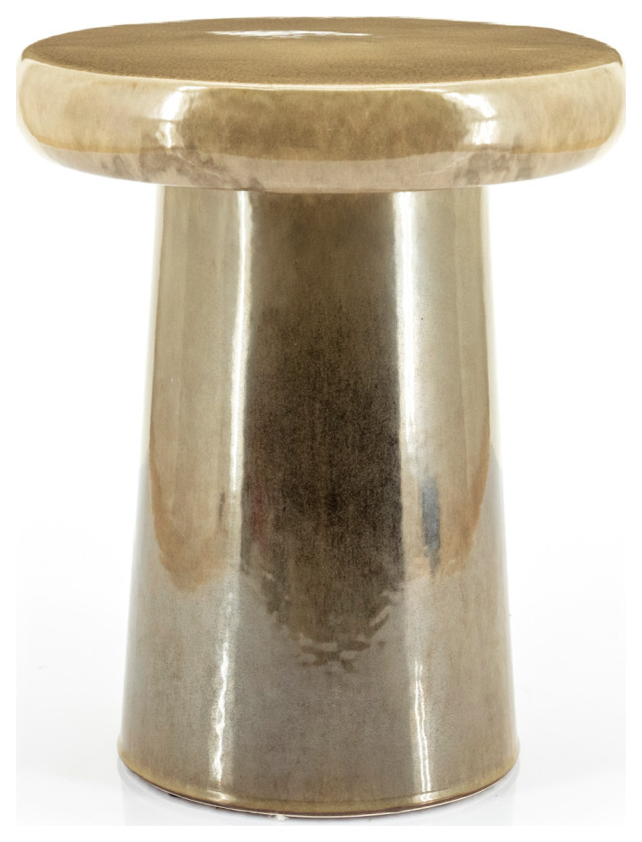 Taupe Pedestal Side Table, By-Boo Glaze - Transitional - Side Tables ...