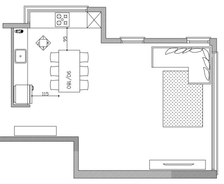 L-shaped kitchen layout