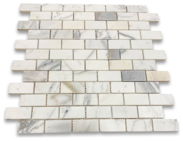 Calacatta Gold Calcutta Marble 1x2 Brick Subway Mosaic Tile Honed, 1 ...