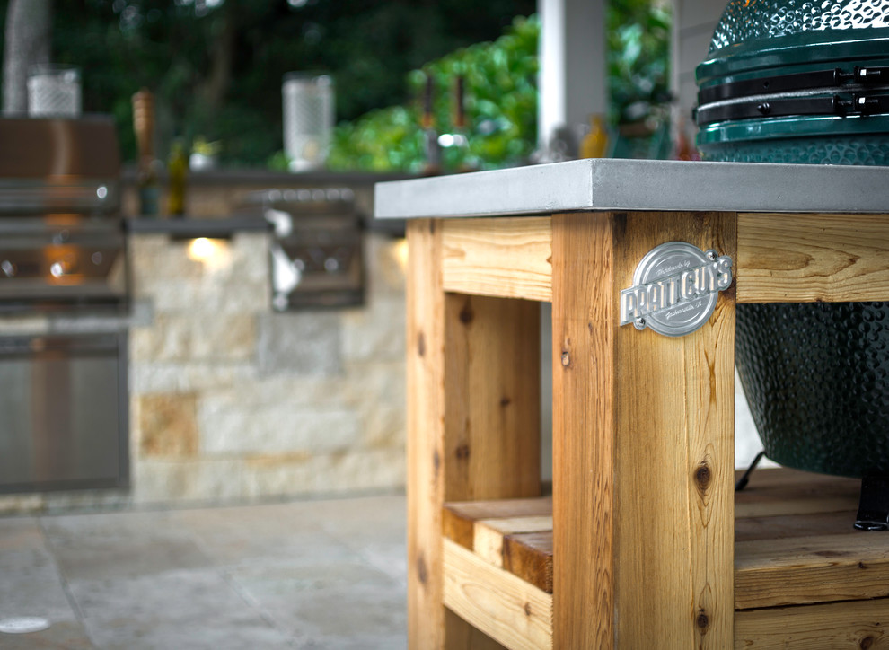 Gabled Roof Cedar Pergola & Outdoor Kitchen - Craftsman - Pool ...