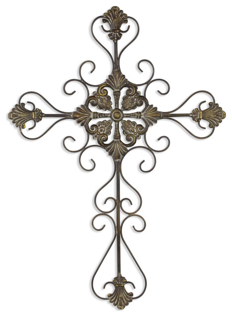 Rustic Gray Metal Wall Cross - Compact - Mediterranean - Metal Wall Art ...