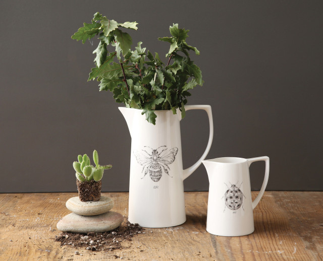 White Ceramic Pitcher with Bee Image - Contemporary - Pitchers - by ...