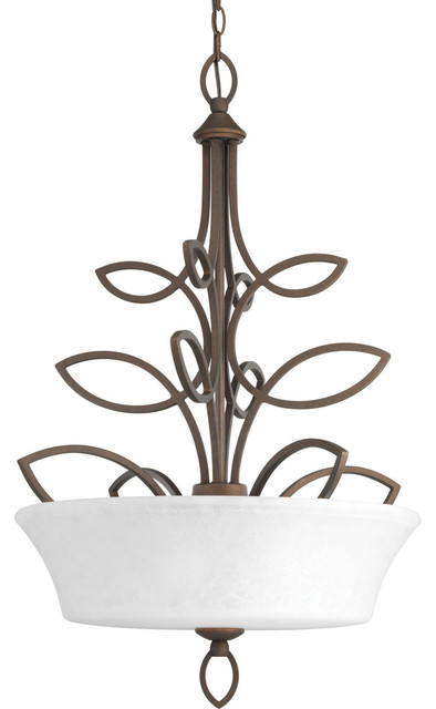 Monogram 3-Light Inverted Pendant Roasted Java Etched Watermark Glass ...