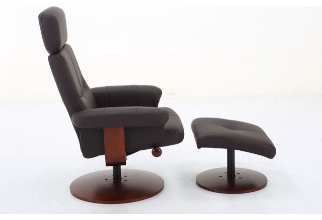 Modern Swivel Recliner Chair and Footstool with Brown Faux Leather Seat ...