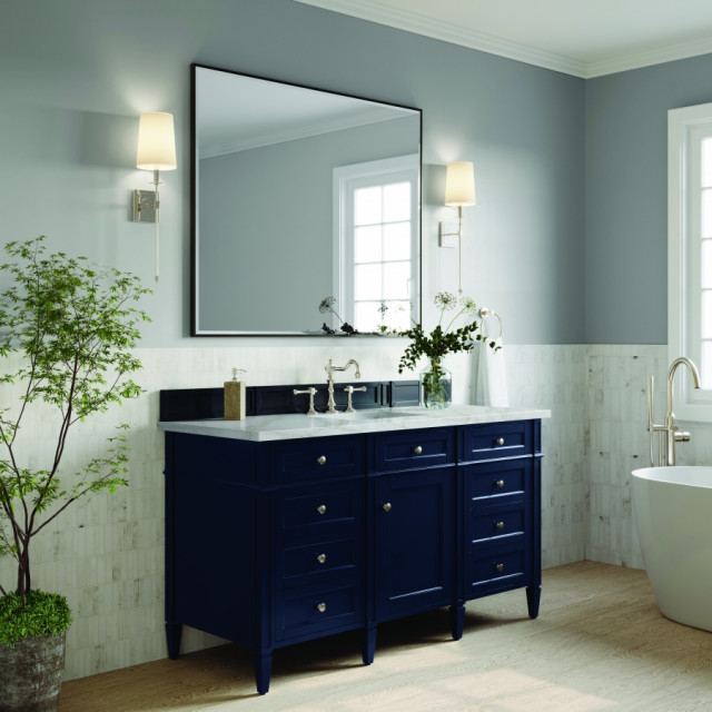 60" Blue Single Sink Bathroom Vanity Victorian Silver Quartz, James ...