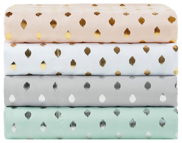 Intelligent Design Metallic Dot Printed Sheet Set, Blush/Gold - Modern ...