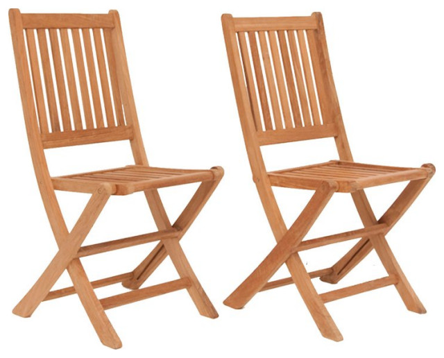 Set of 2 Armless Folding Chair, Teak Wood Construction With Slatted ...