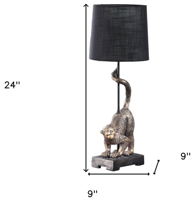 24" Antiqued Gold Monkey Table Lamp With Black Drum Shade ...