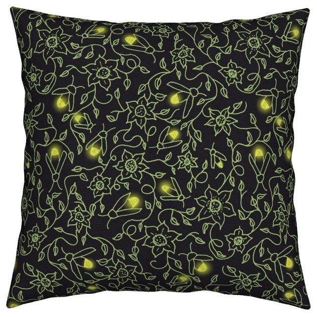 Fireflies Insects Black Green Botanical Throw Pillow - Contemporary ...