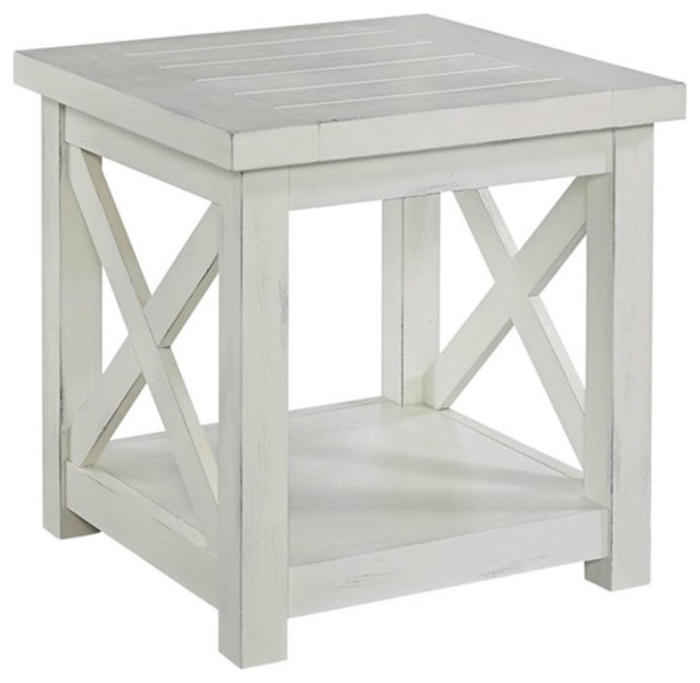 Pemberly Row Square Wood End Table with Open Storage in Off White ...