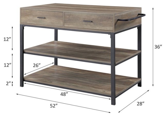 Industrial Kitchen Island, Metal Frame With Rectangular Top & Drawers ...