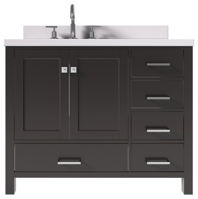 Cambridge Espresso 43" Left Offset Rectangle Sink Vanity w/ Quartz ...