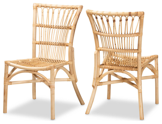 2 Pack Modern Dining Chair, Natural Rattan Construction With Crisscross ...