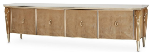 Michael Amini Villa Cherie Wood & Marble Media Cabinet - Caramel ...
