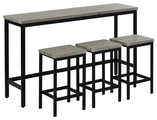 Height Extra Long Dining Table Set With 3 Stools - Industrial - Indoor ...