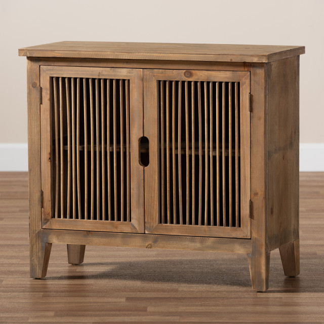 Clement Rustic Medium Oak Finished 2-Door Wood Spindle Accent Storage ...