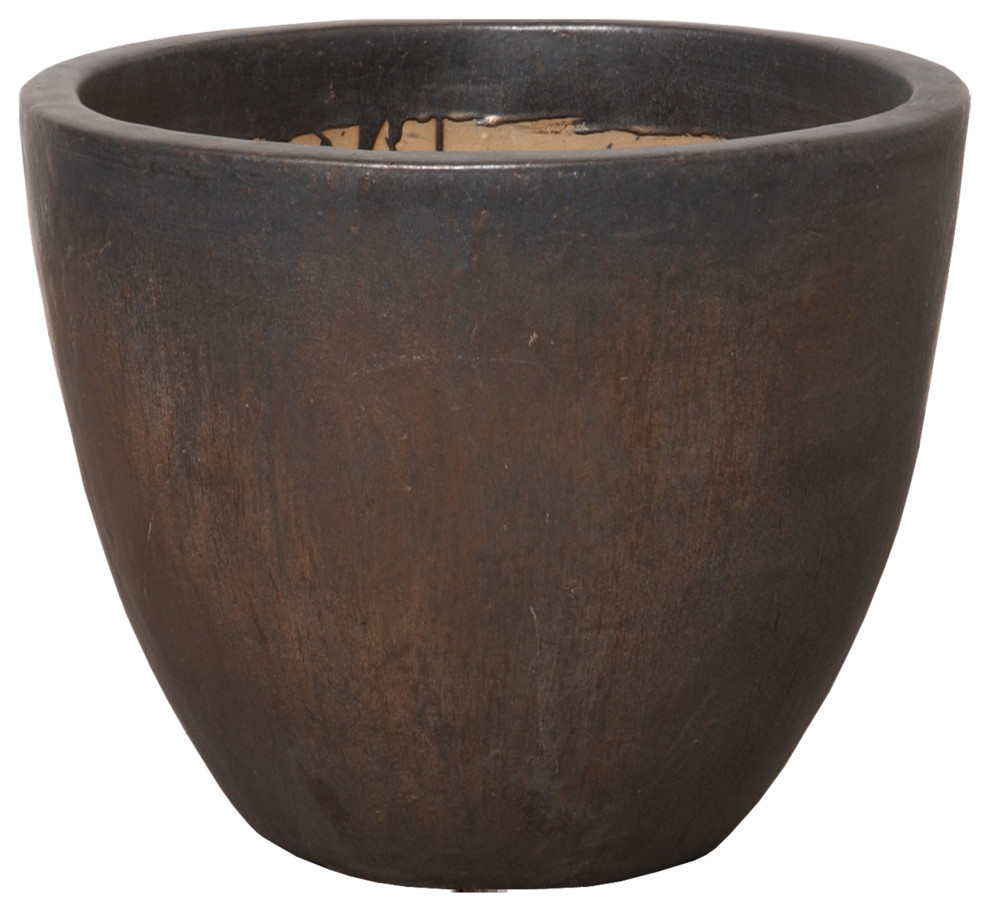 19" H Gunmetal Round Ceramic Planter - Transitional - Outdoor Pots And Planters - by EMISSARY ...