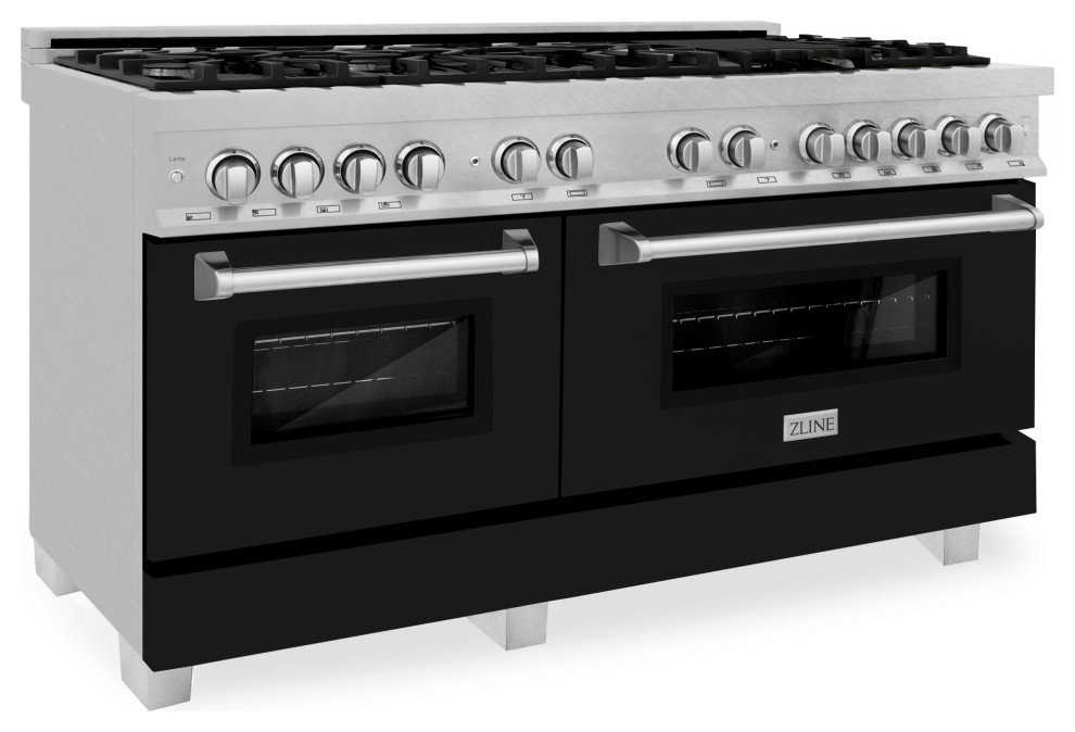 ZLINE 60" Dual Fuel Range, DuraSnow With Black Matte Door RAS-BLM-60 ...