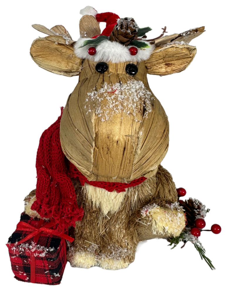 Christmas Straw Reindeer Moose Figurine Statue Decor - Farmhouse ...