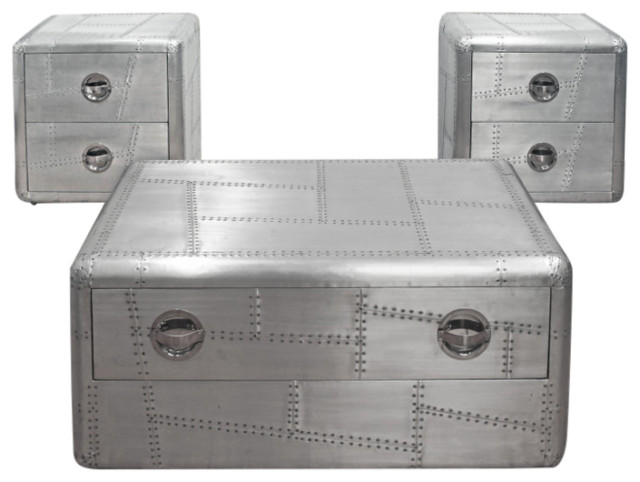 Pilot 3-Piece Coffee Table Set With Two 2-Drawer Side Tables ...