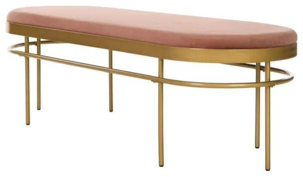 Modern Glam Oval Bench with Gold Metal Base and Velvet Upholstery ...