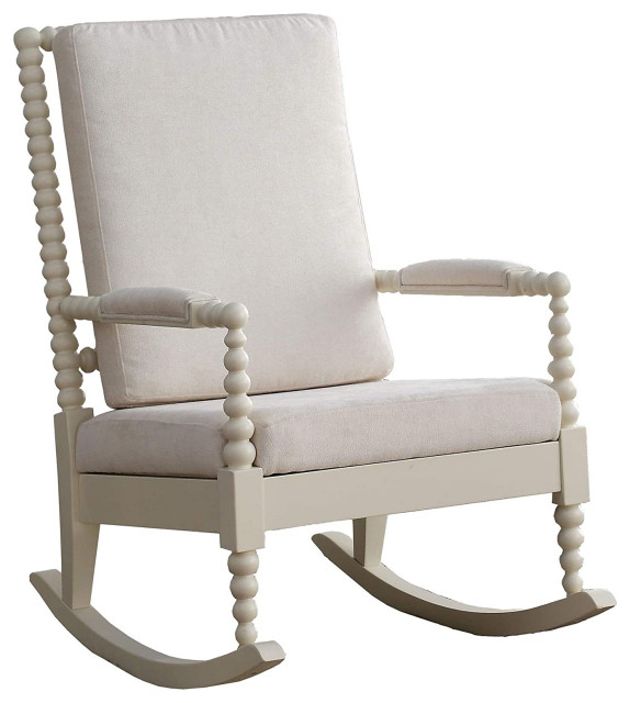Benzara BM193885 Wooden Rocking Chair with Fabric Upholstered Cushions ...