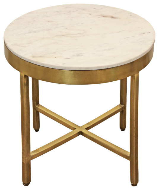Orlando Carlton Ivory Marble Top Round Side Table on Brass Color Iron ...