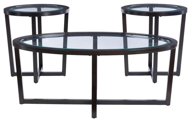 3 Pieces Coffee Table Set, Metal Frame With Crossed Base With Tempered ...