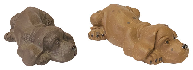 Two Oriental Puppy Dog Small Ceramic Animal Figures Display Art Hws2379 ...