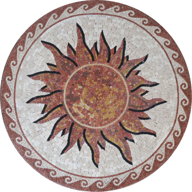 Marble Mosaic Design - Reddish Sun, 48" x 48" - Contemporary - Tile ...