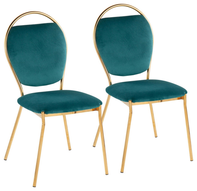 Keyhole Contemporay/Glam Dining Chair, Gold Metal/Cream Velvet, Set of ...