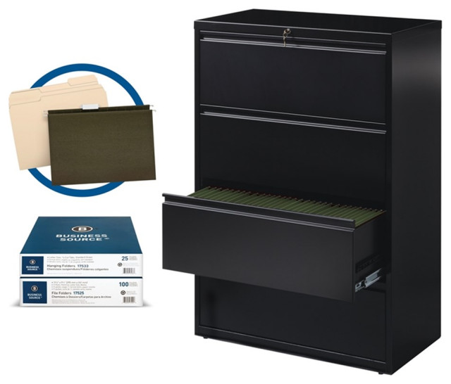 Pemberly Row Metal 4 Drawer Lateral File Cabinet w/ File Folders in ...
